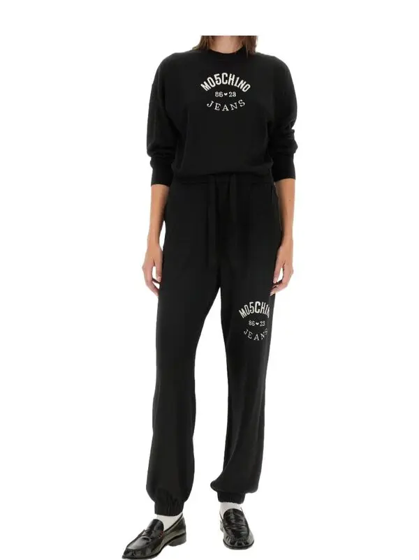 Moschino Logo Print Elastic Waist Sweatpants - Black