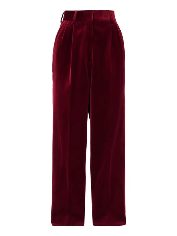 BLAZÉ MILANO Pleated Straight-leg Velvet Pants - Wine Red
