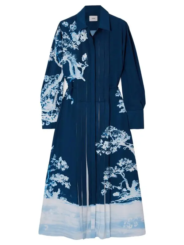 Erdem Printed Crepe Shirt Dress - Navy Blue