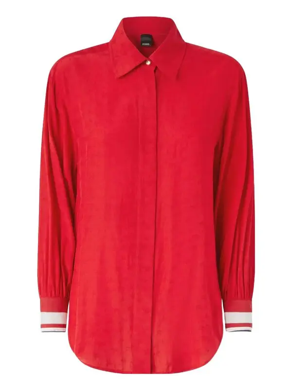 Pinko Button-down Shirt With Textured Graphic And Nautical Cuffs - Rosso Salsa