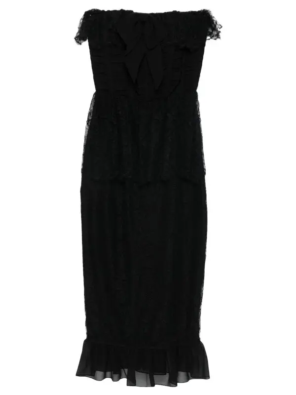 Alessandra Rich Strapless Lace Ruffled Dress - Black