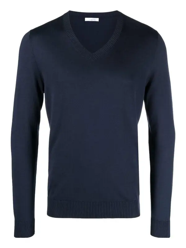 Malo V-neck Rib-trimmed Jumper - Black