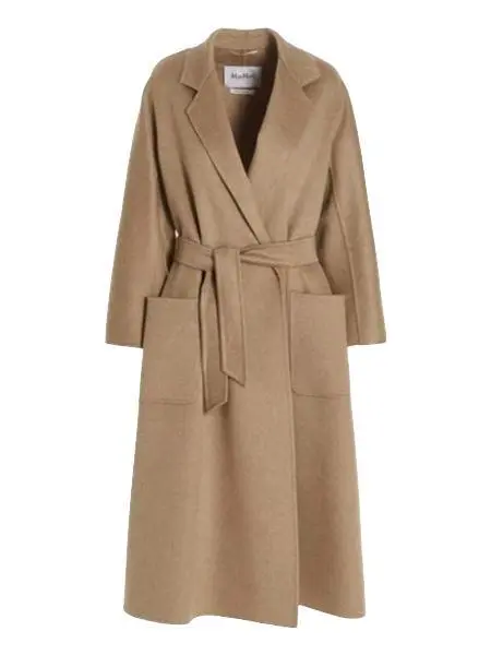 Max Mara Lapel Belted Long Sleeve Coat - Brown