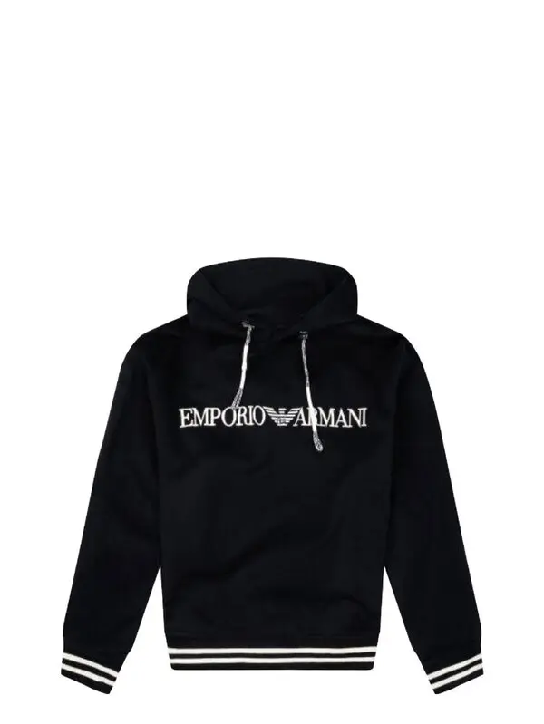 Emporio Armani Dark Blue Logo Detail Hoodie - Black