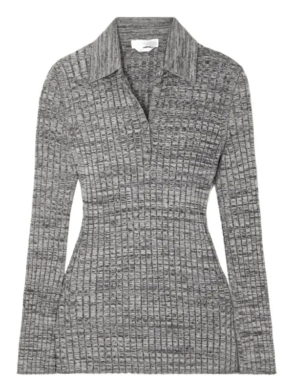 Gabriela Hearst Long Sleeve Knit Polo Shirt - Gray