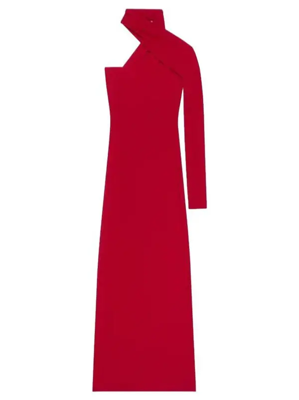 COURREGES Asymmetrical Jersey Crepe Dress With Scarf Collar - Red