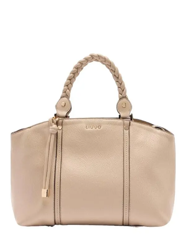 Liu Jo Braided-handle Tote Bag With Logo Lettering - Nude