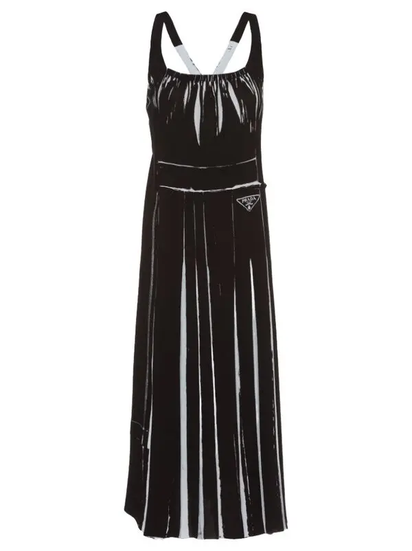 Prada Sleeveless Sablé Dress With Stripe Print - No