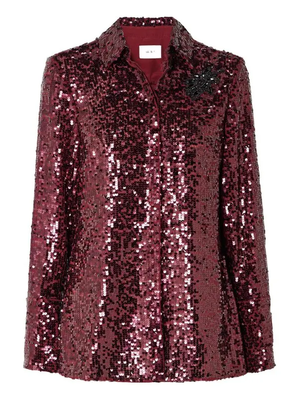 Erdem Sequined Lapel Collar Shirt - Red