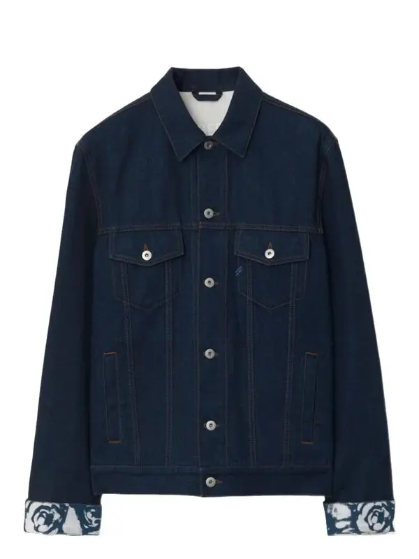 Burberry Logo Patch Buttoned Denim Jacket - Blue