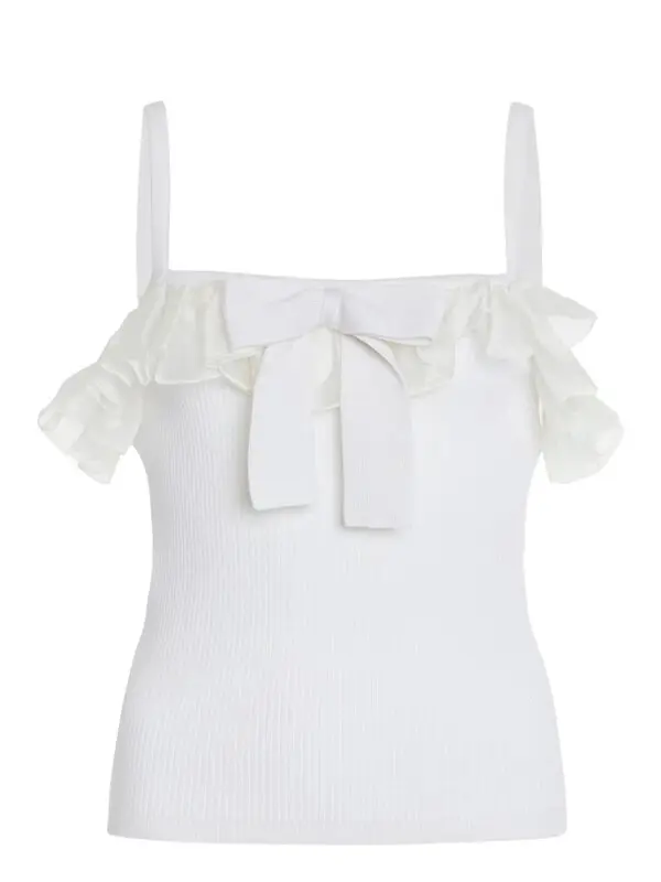 Alessandra Rich Ruffled Bow Top - White