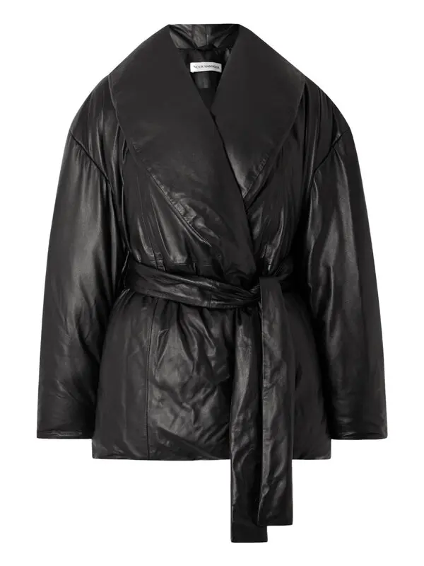 Nour Hammour Cora Belted Leather Jacket - Black