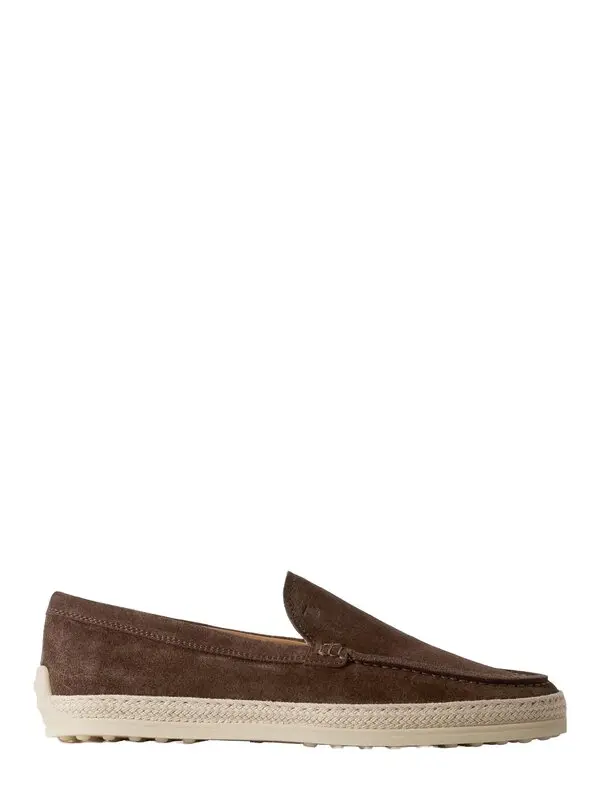 TOD'S Raffia-trimmed Suede Loafers - Brown