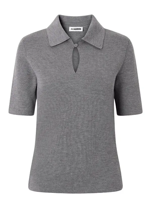 JIL SANDER Ribbed Knit Polo Shirt With Keyhole Neck - Gray
