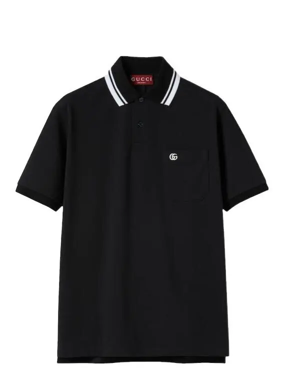 Gucci Embroidery Piquet Short-sleeve Polo Shirt - Black