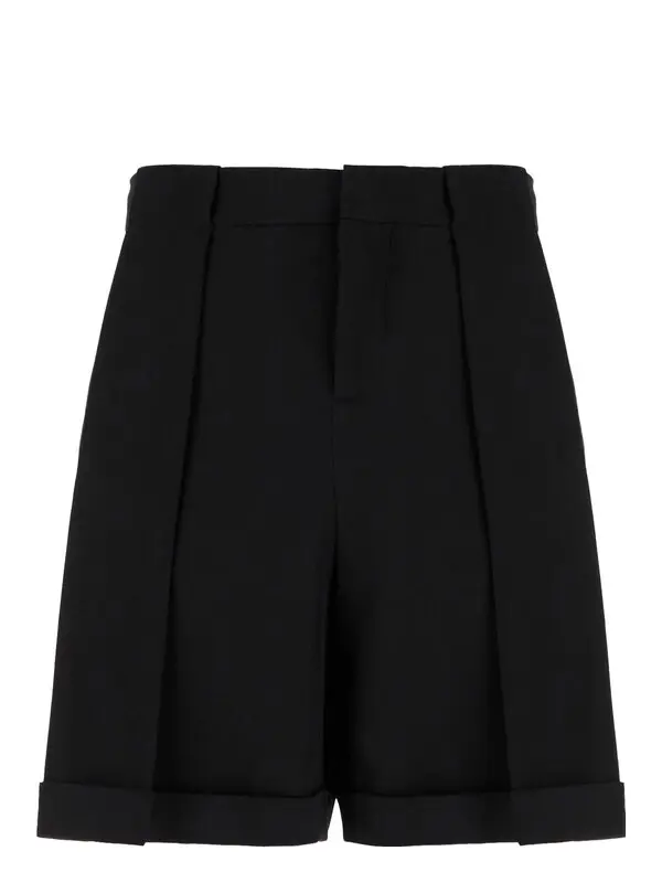 Balmain Pleated Gabardine Shorts - Black