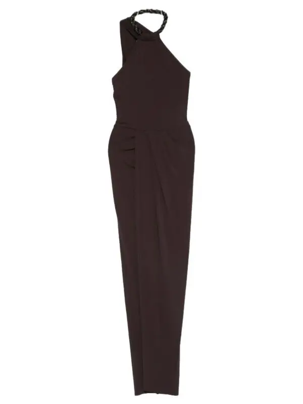Amen Embellished Halterneck Maxi Dress - Brown