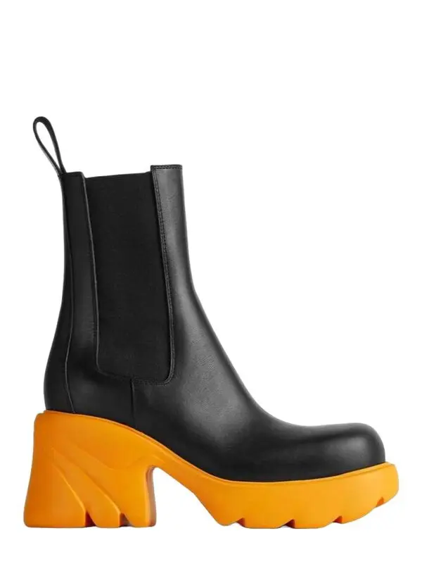 Bottega Veneta Black Leather Flash Chelsea Boots With Contrast Sole - Black/fresh Orange