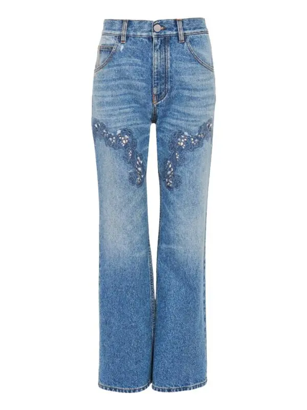 Chloé Cropped Bootcut Jeans With Lace Detail - Blue