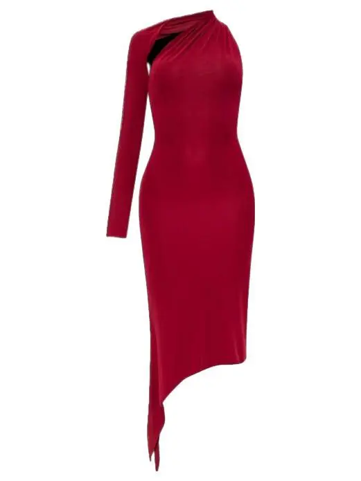 COURREGES Asymmetrical One-shoulder Dress With Extended Hem - Red