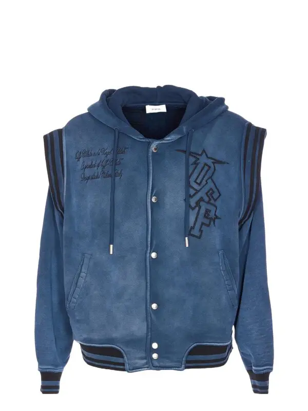 Off-White Button-up Drawstring Hoodie - Blue