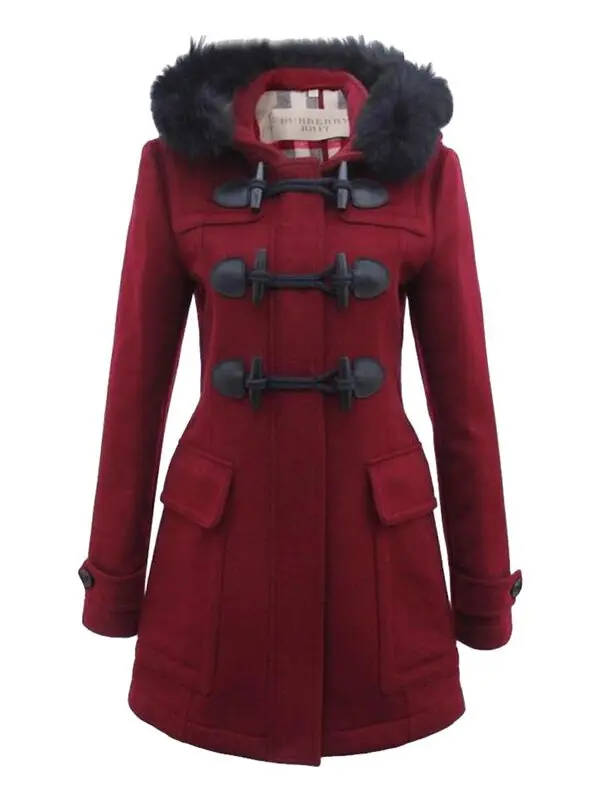 Burberry Hooded Coat With Horn Buckle Detailing - Red