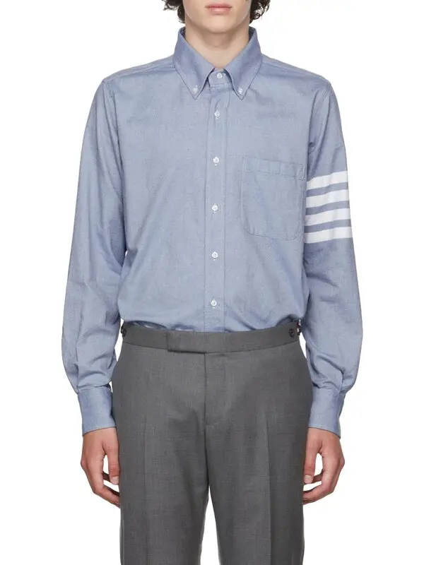 Thom Browne 4-bar Long-sleeved Shirt - Light Blue