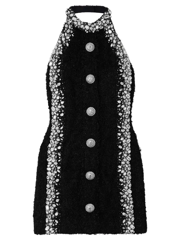 Balmain Embellished Buttoned Short Dress - Black