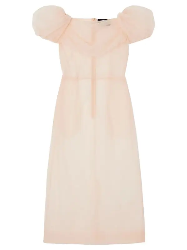 Simone Rocha Gathered Tulle Midi Dress - Nude