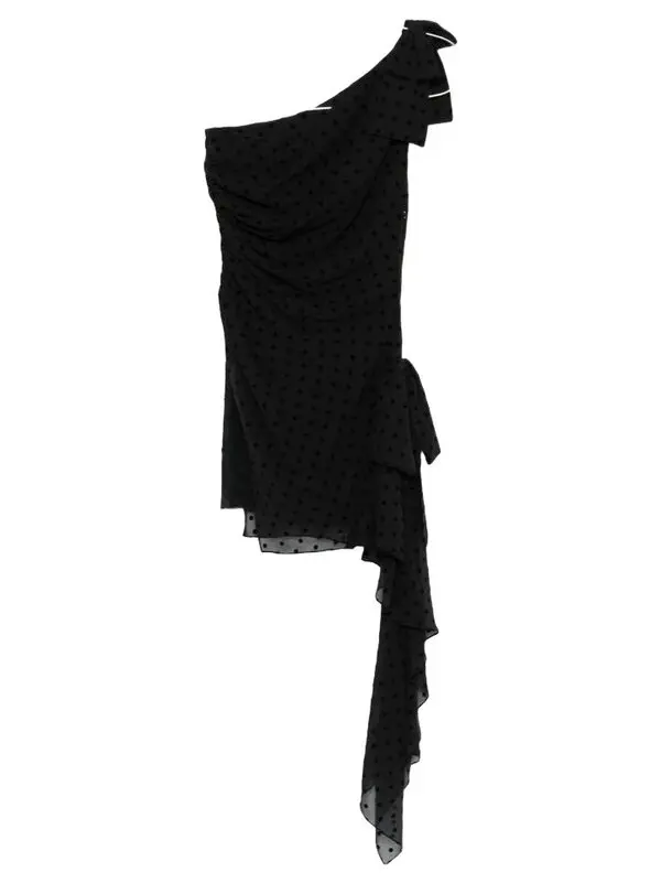 Alessandra Rich One-shoulder Polka Dot Ruffled Dress - Black