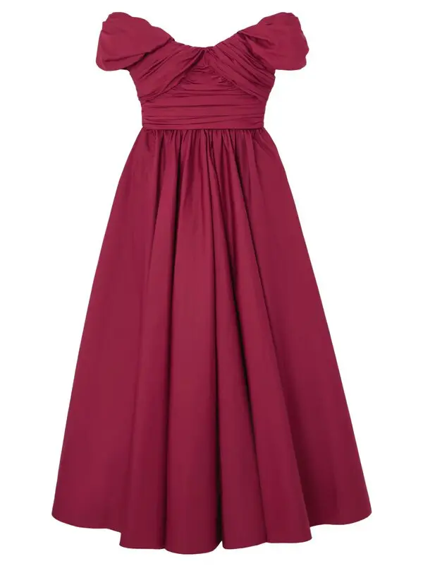 Giambattista Valli Off-the-shoulder Pleated Cotton Poplin Midi Dress - Red