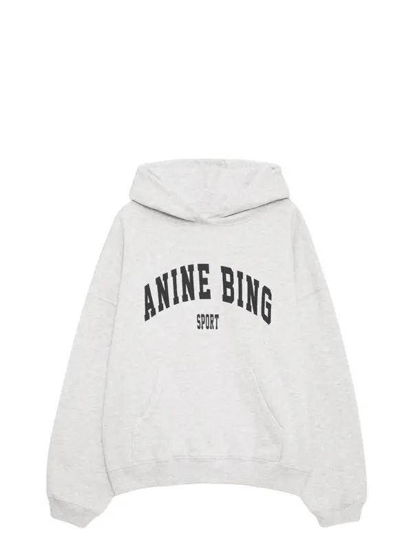 ANINE BING Harvey Distressed Logo Hoodie - Heather Ash