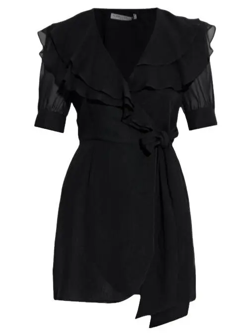 Alessandra Rich V-neck Puff Sleeve Wrap Mini Dress - Black