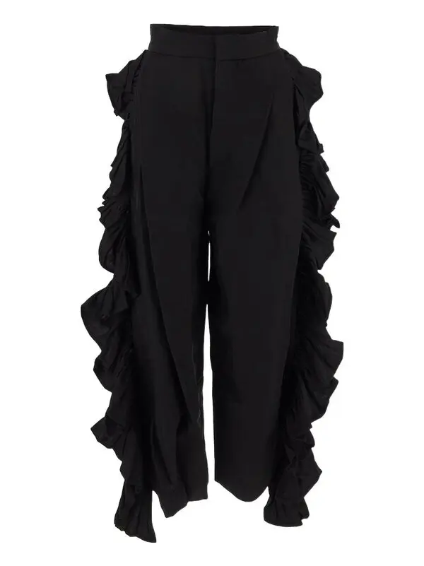 UMA WANG Ruffled Trim Trousers - Black