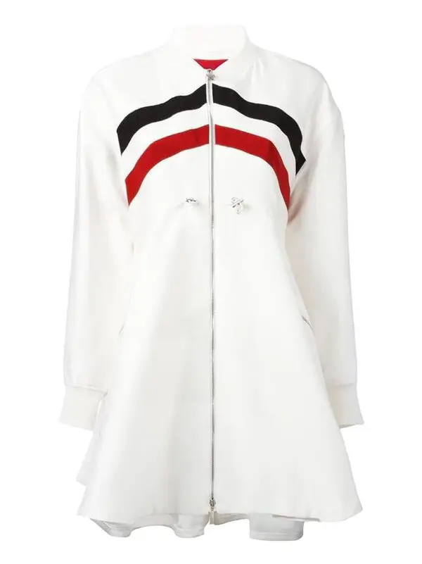 Moncler Striped Flared Zip-up Jacket - White