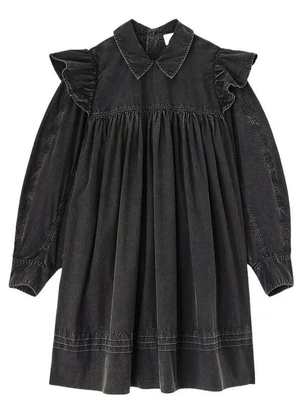 GANNI Ruffled Washed Mini Shirt Dress - Black