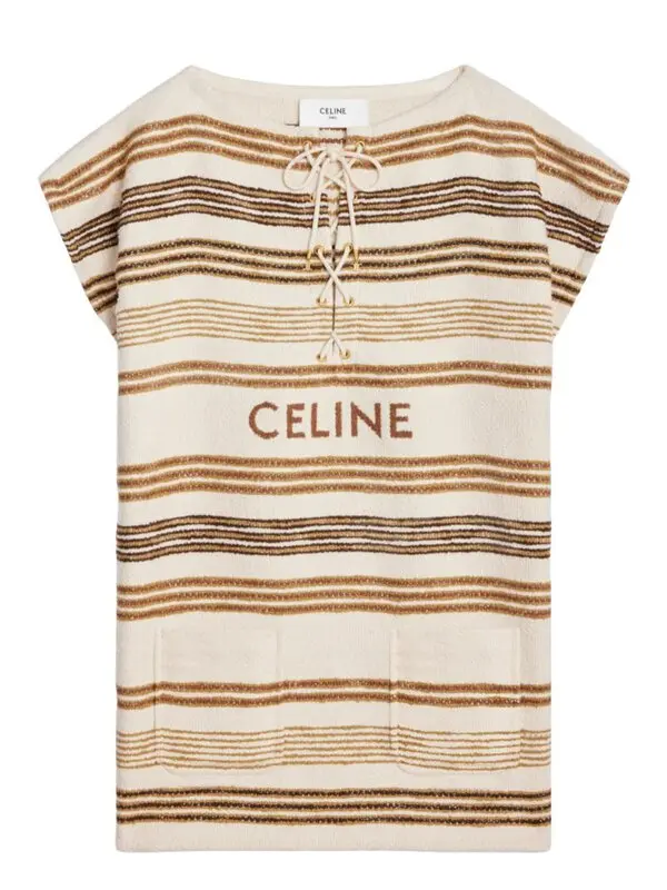 Celine Striped Cotton Tweed Baja Mini Dress - No