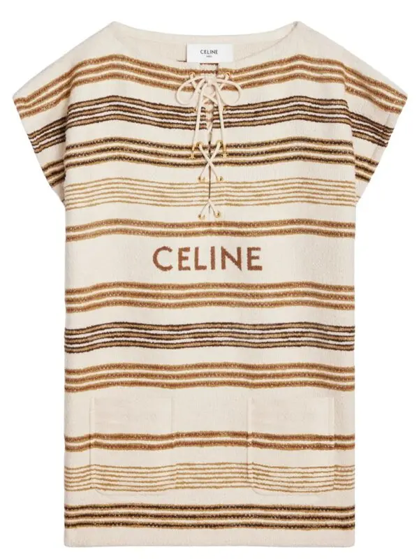 Celine Striped Cotton Tweed Baja Mini Dress - White