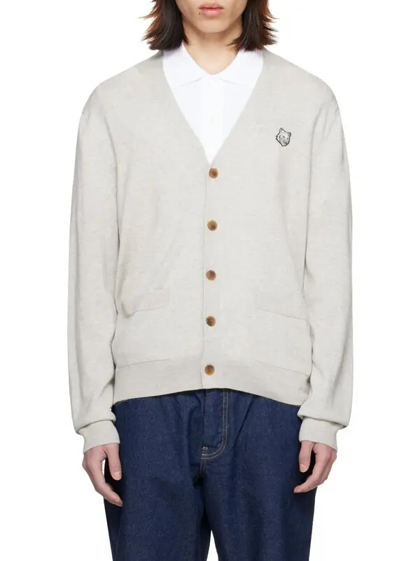 Maison Kitsuné Fox Head Patch V-neck Cardigan - White