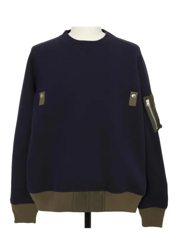 Sacai Panelled Zip-fastening Sweater - Navy Blue D/khaki