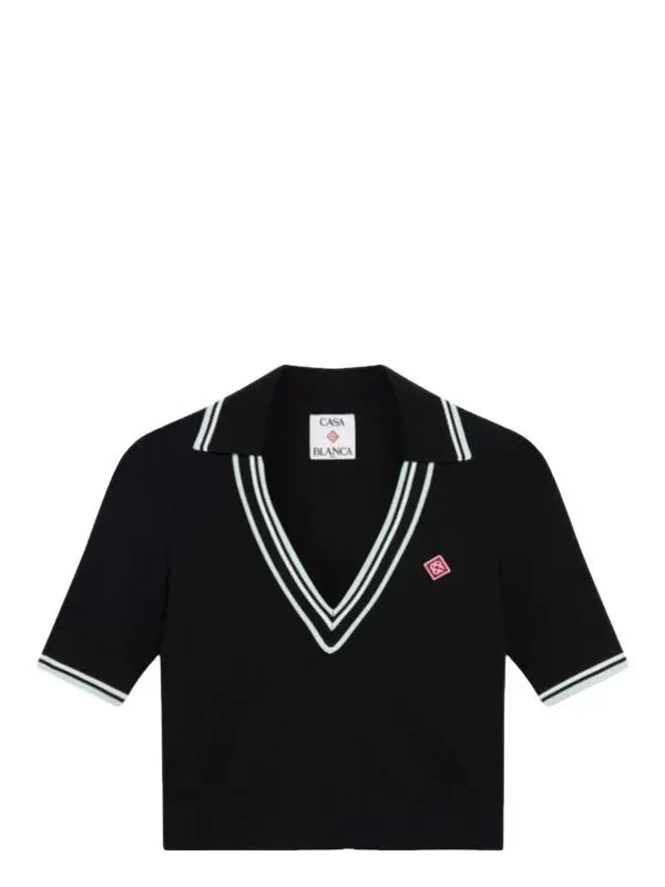 Casablanca V-neck Cropped Polo Shirt - Black