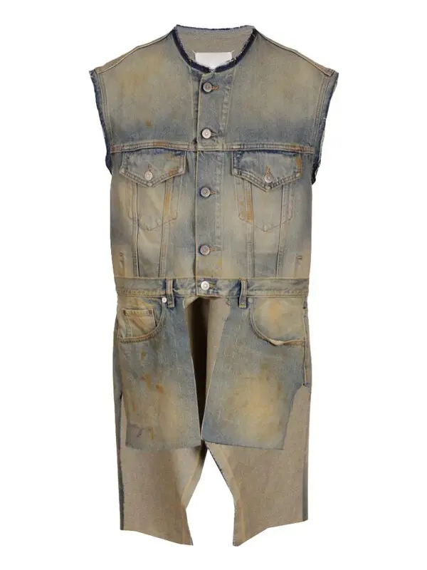 MAISON MARGIELA Asymmetrical Distressed Denim Gilet - Nude