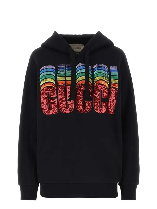 Gucci Sequin Embellished Logo Hoodie - Black