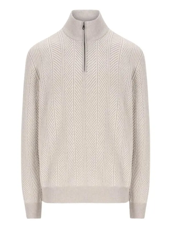 Brunello Cucinelli Chevron Half-zip Jumper - Nude