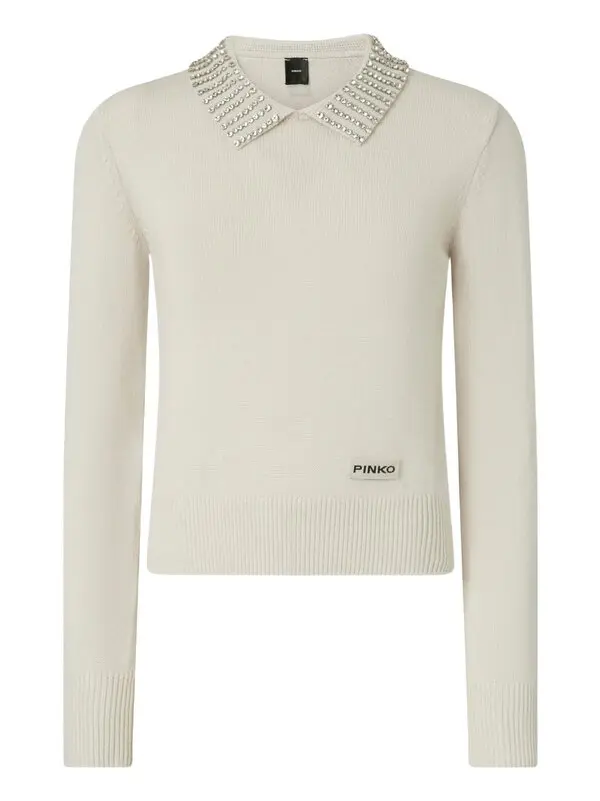 Pinko Collared Embellished Knit Sweater - White