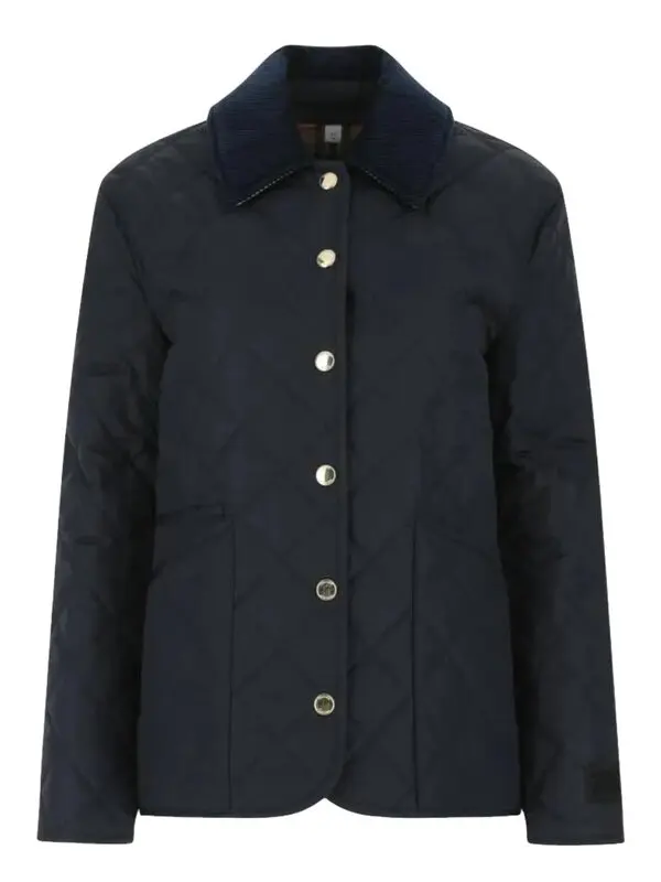 Burberry Quilted Buttoned Jacket With Corduroy Collar - Blue