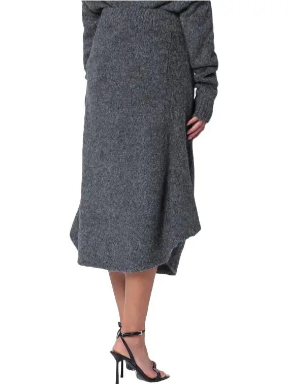 ENTIRE STUDIOS Wool-blend Midi Skirt With Lace Hem - Black