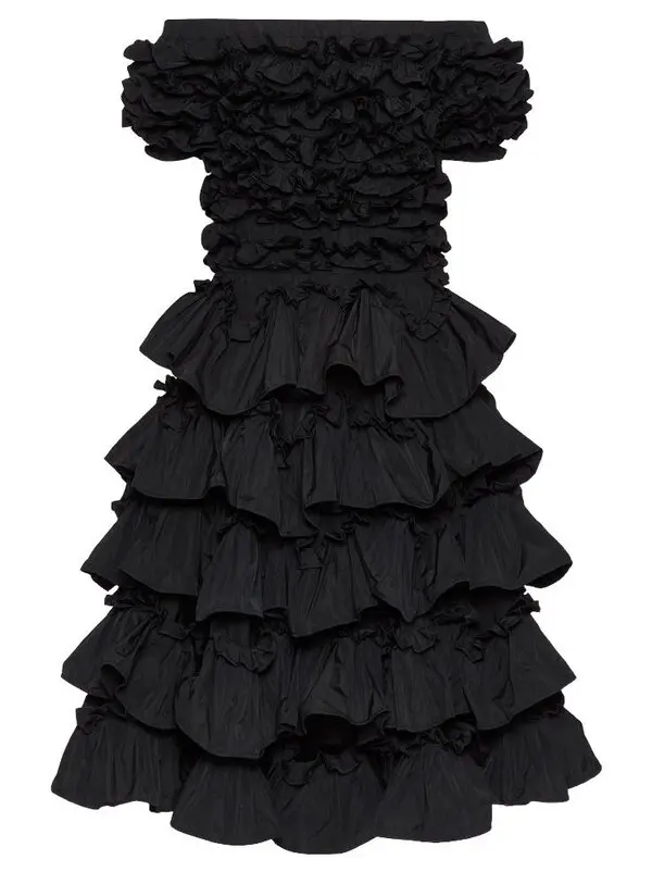 Red Valentino Ruffled Boatneck Dress - Black