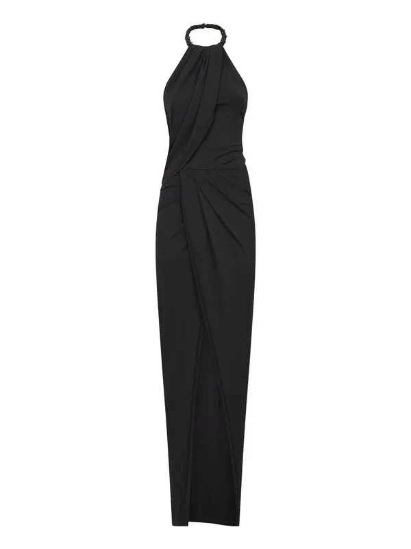 Amen Sleeveless Halter Neck Asymmetrical Maxi Dress - Black