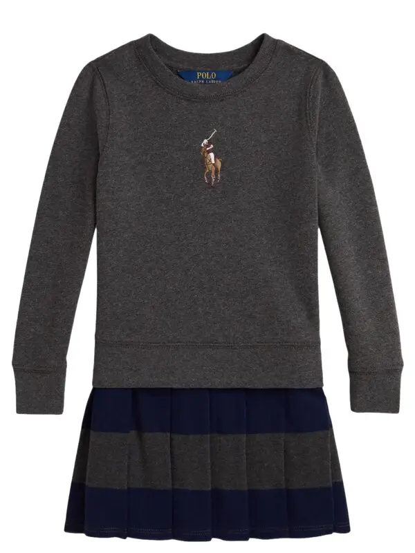 Polo Ralph Lauren Long Sleeve Crewneck Dress With Pleated Hem - Black